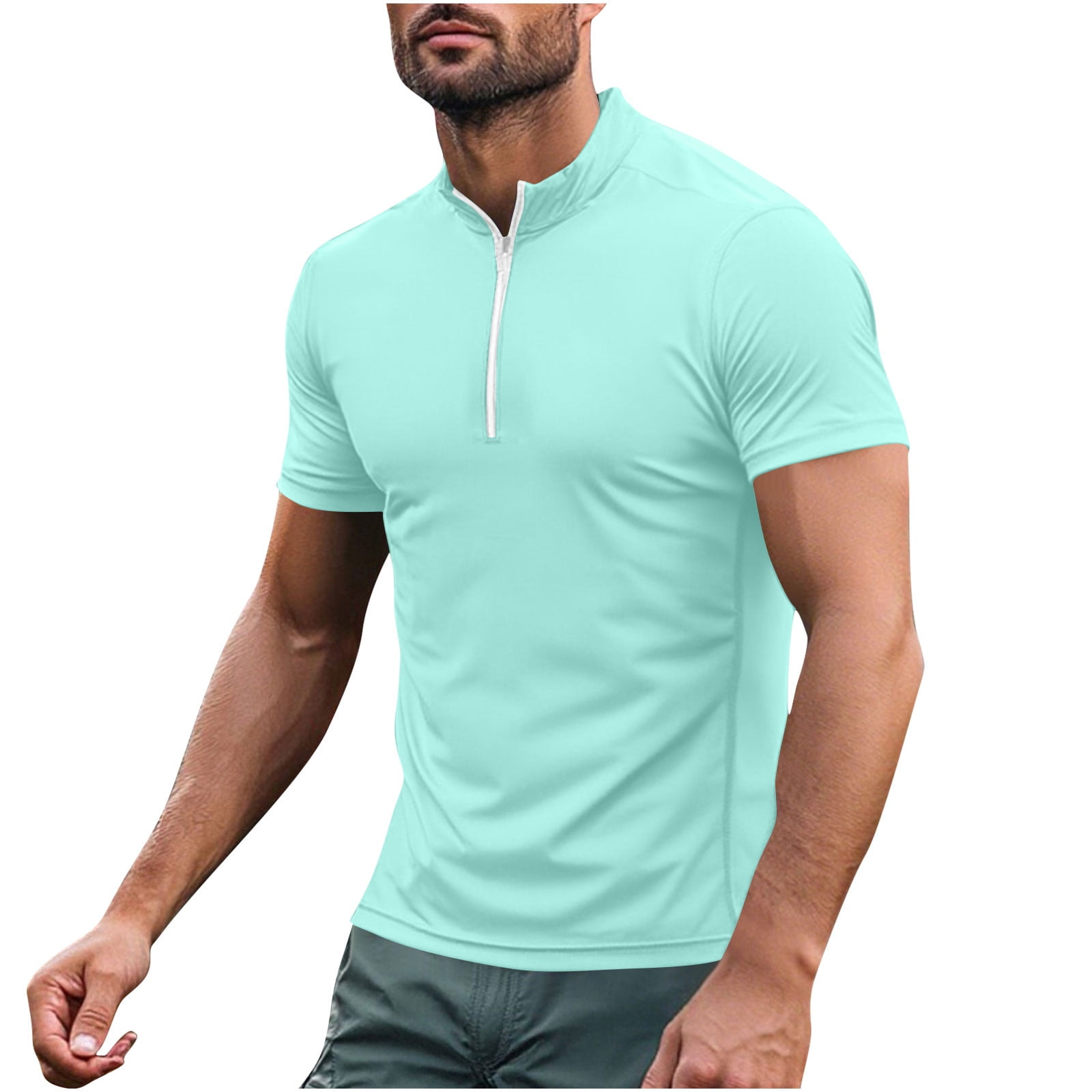 biudgviw Workout Shirts for Men Quick Dry Stand Collar Running Tees ...