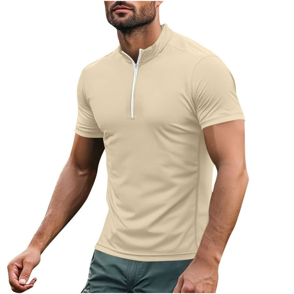 biudgviw Workout Shirts for Men Quick Dry Stand Collar Running Tees ...