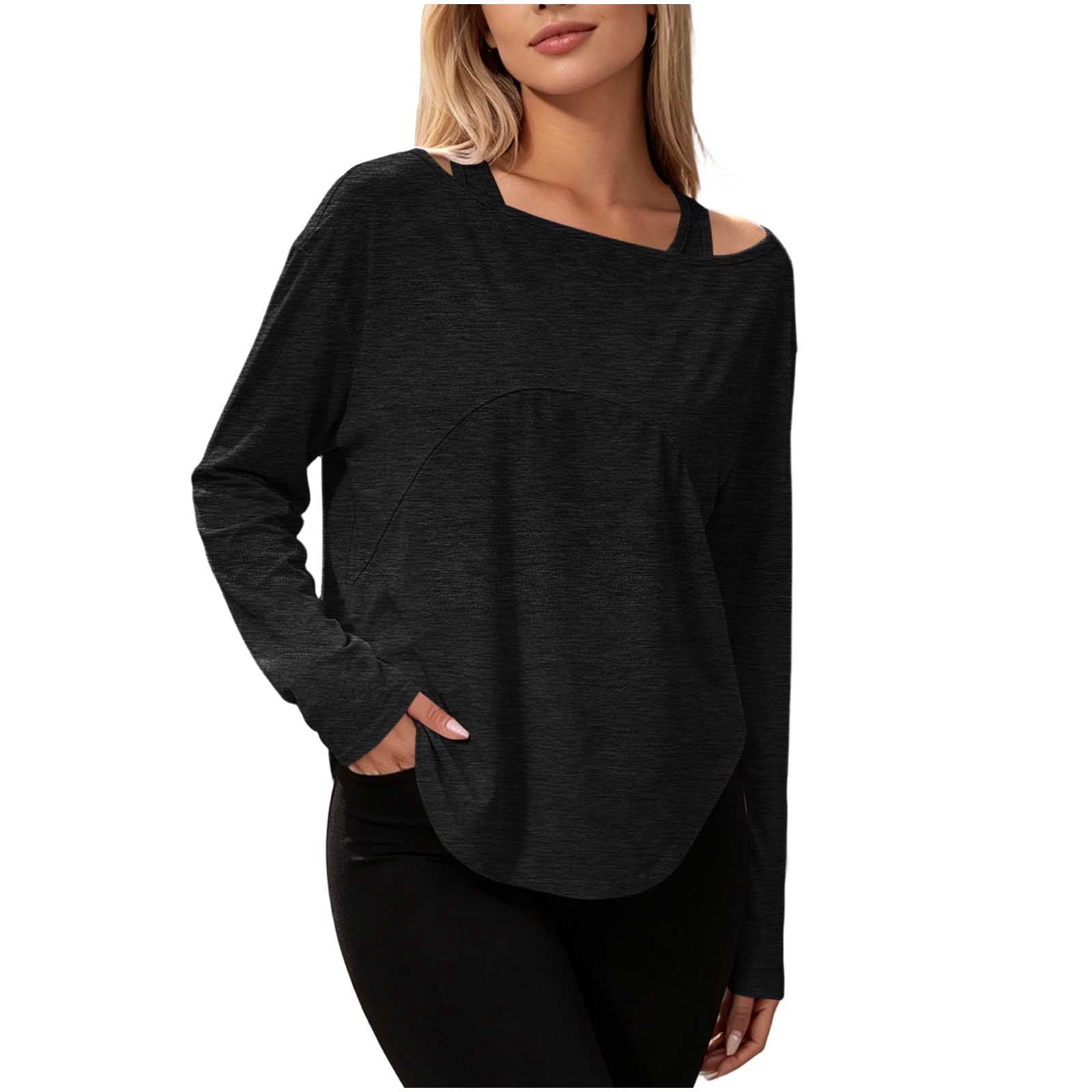 biudgviw Workout Tops for Women Casual Cold Shoulder Long Sleeve T ...