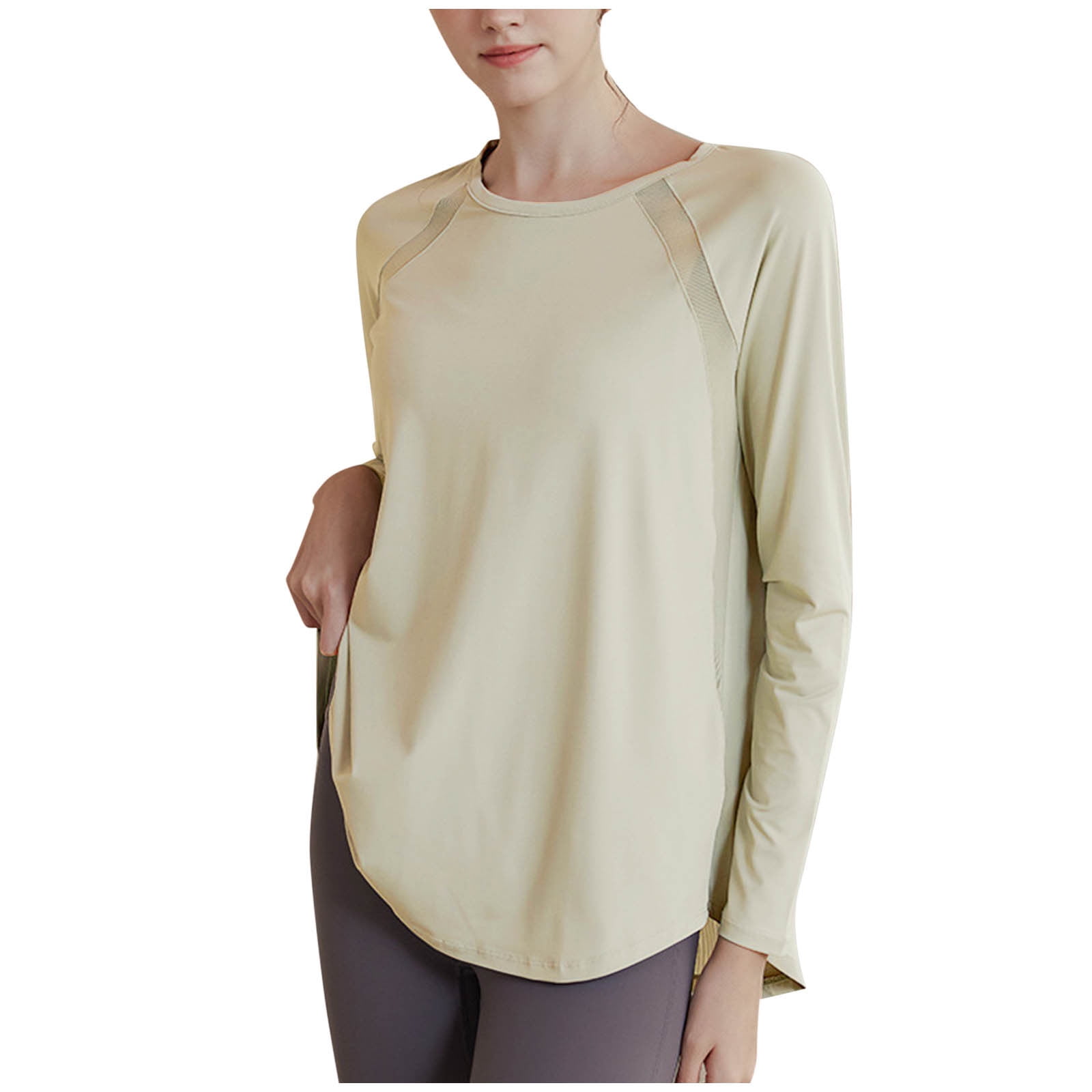 biudgviw Workout Tops for Women Crew Neck Long Sleeve Athletic Yoga ...