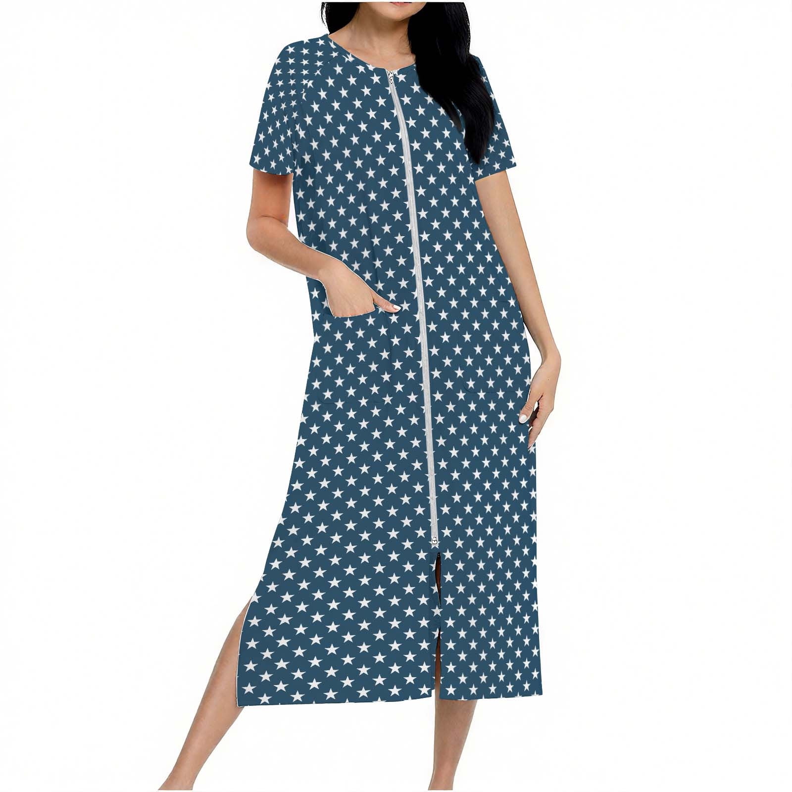 biudgviw Zipper Robes for Women Printted Graphic Short Sleeve ...