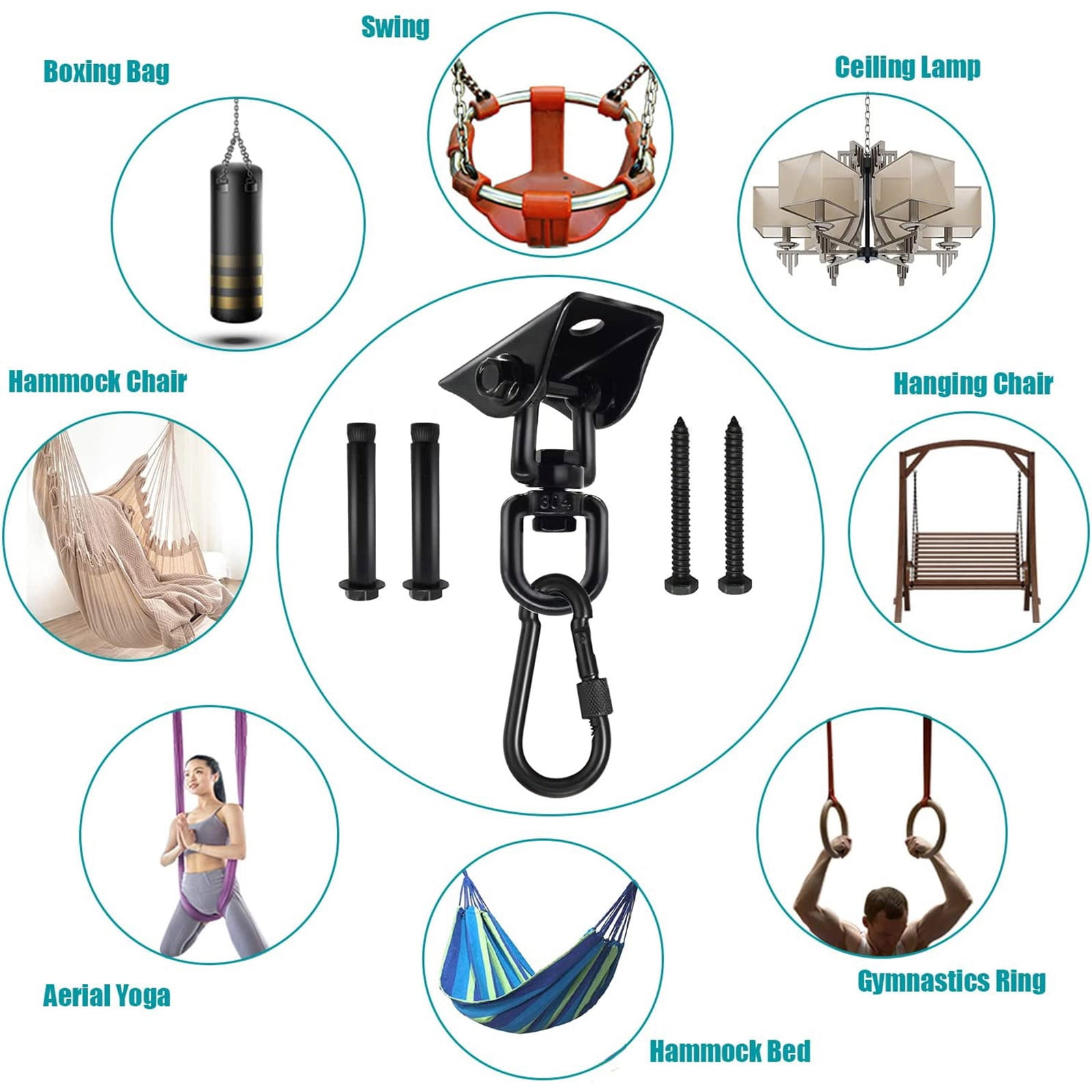 black 6Pack Black Stainless Steel Rotatable Hanging Hook Set For ...