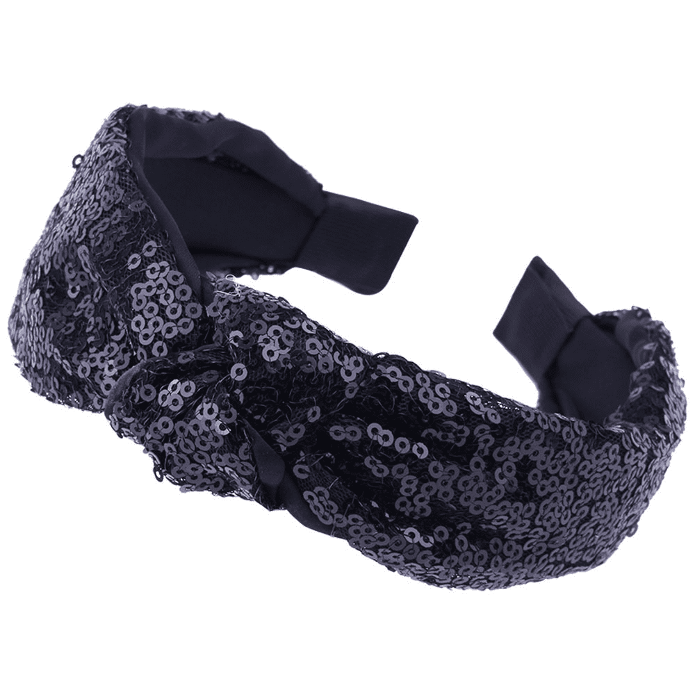 black Boho Knotted Headbands Fashion Yoga Headband Glitter Sequin Head ...