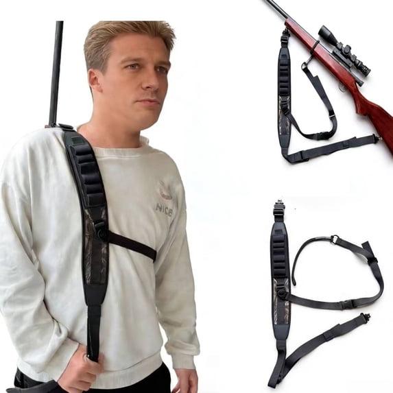 black Camouflage Rifle Sling for Hunting, 3-Point Quick Release ...