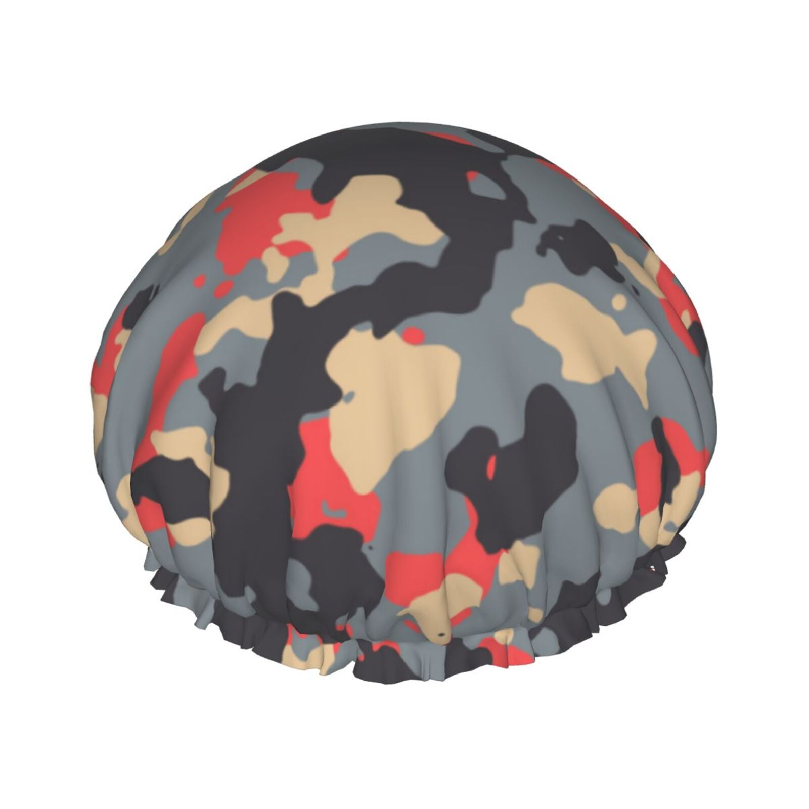 black Camouflage red Shower Cap, Reusable Bath Hair Hat for all Hair ...