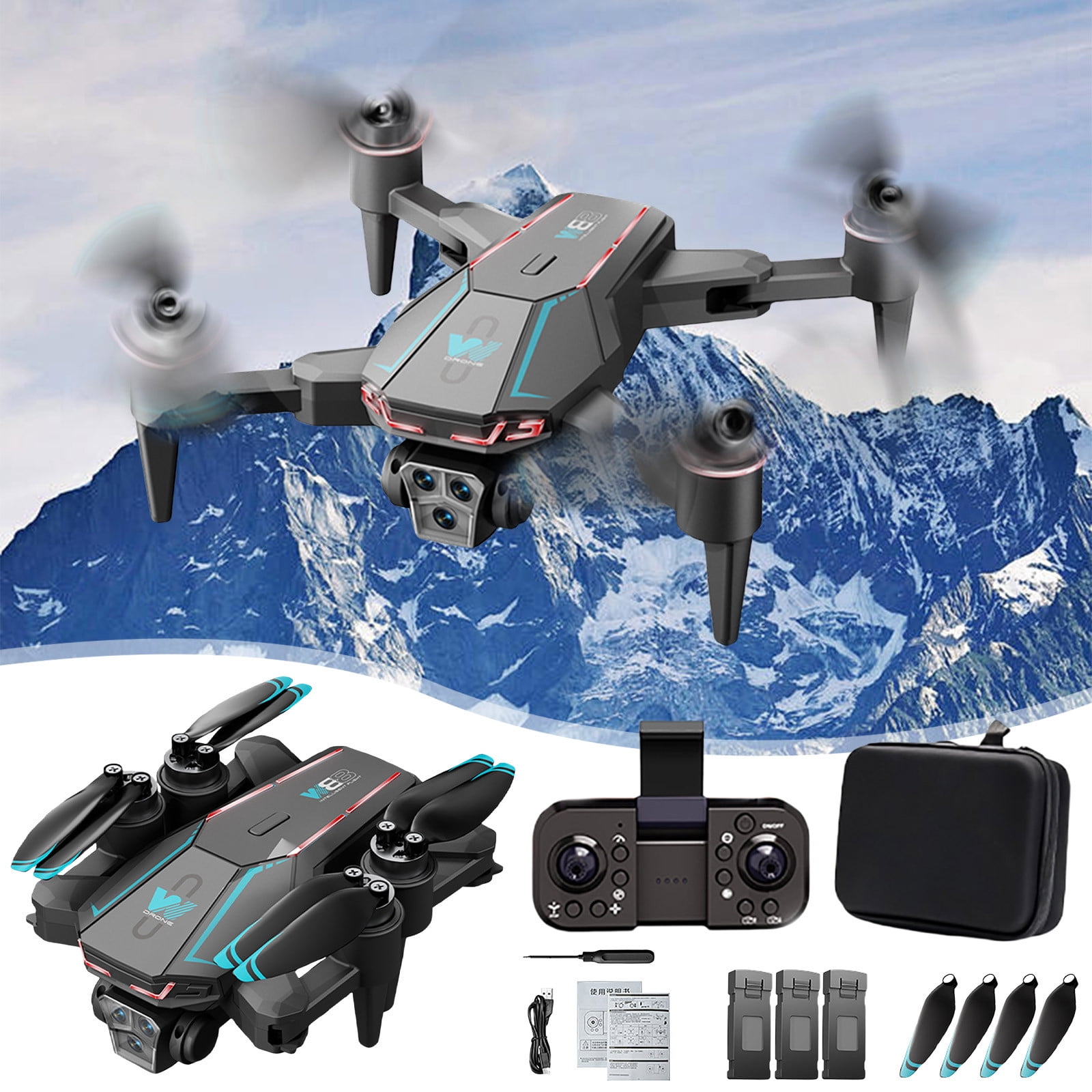 black Drone Foldable Quad Copter With Large Screen Brushless Motors ...