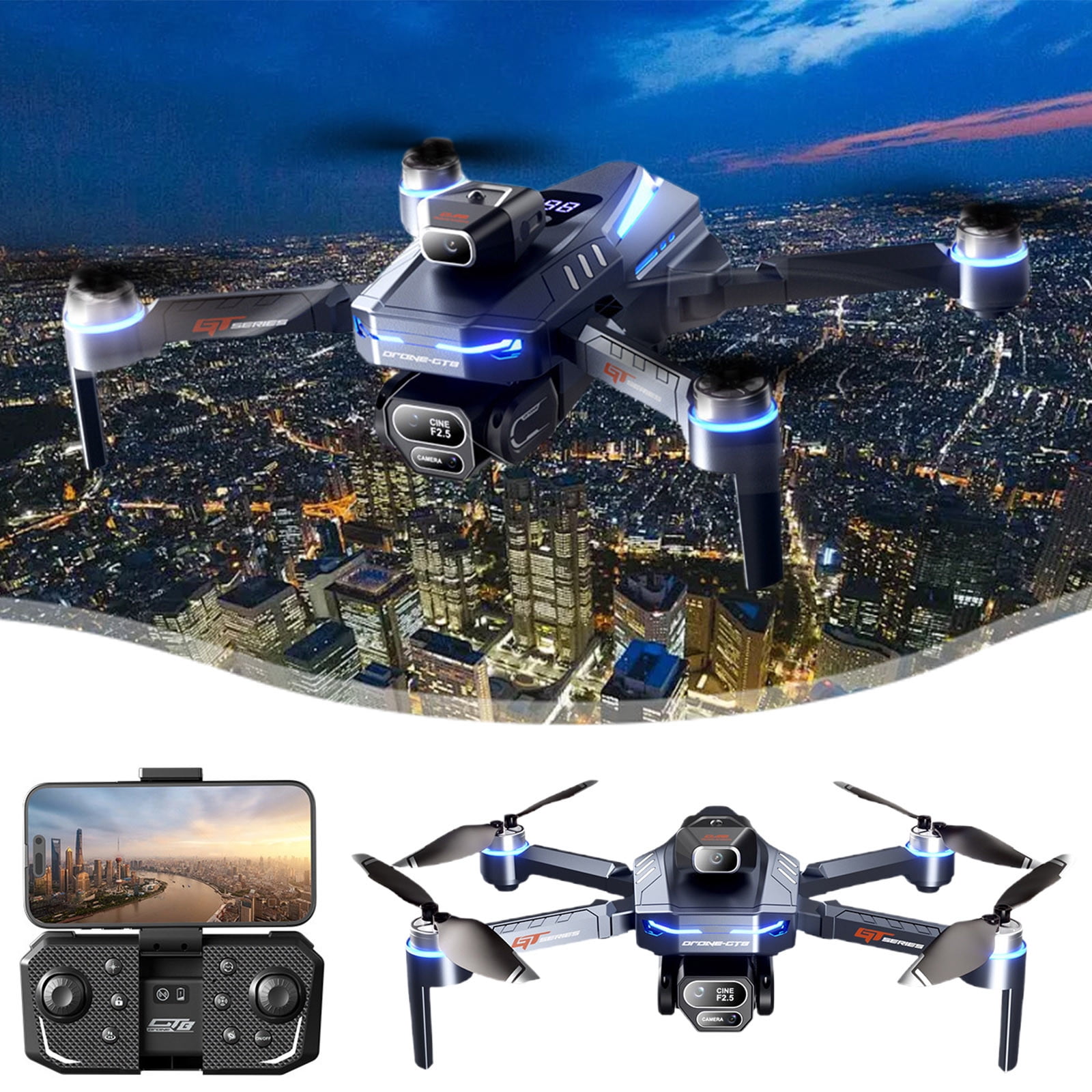 black Drone Quadcopter With Three Camera Hd Aerial Photography Battery ...