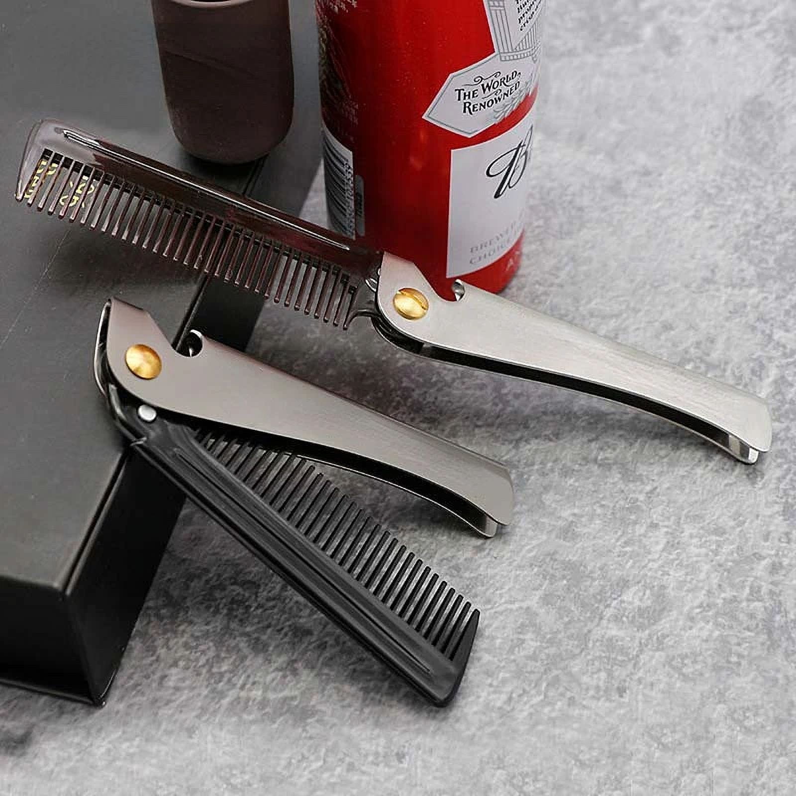 black Folding Steel Combs For Men Oil Head Portable Beard Combs For Men ...