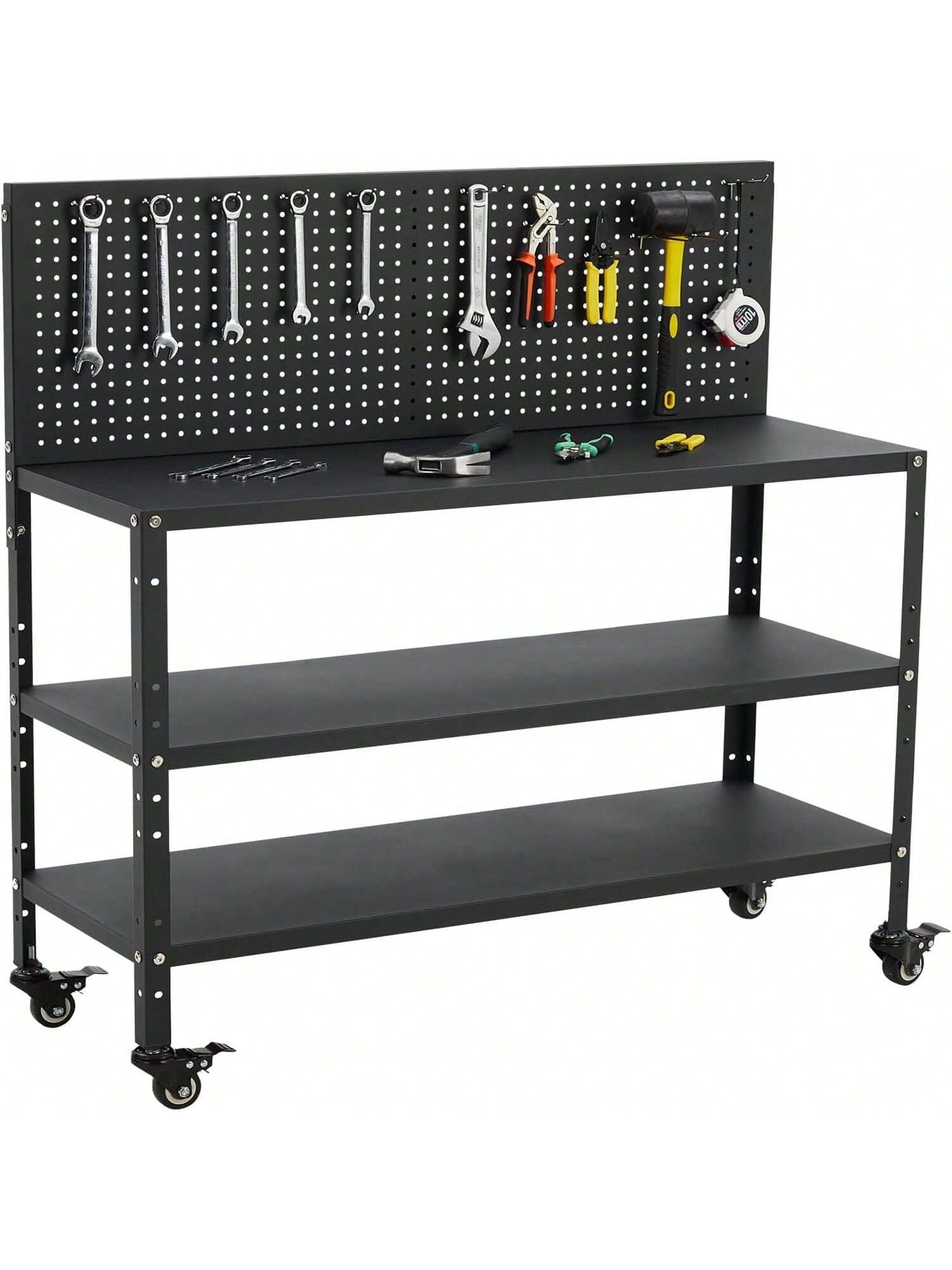 black- Heavy Duty Steel Rolling Workbench, 47x17 Inch Mobile Work Bench ...