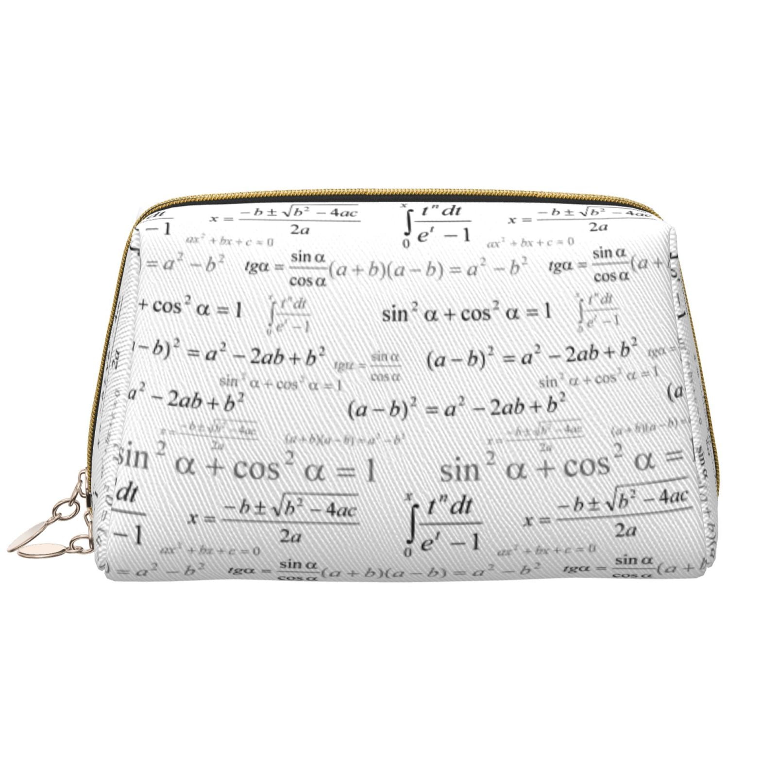 black Math Print Makeup Bag, Leather Waterproof Travel Toiletry Bag ...