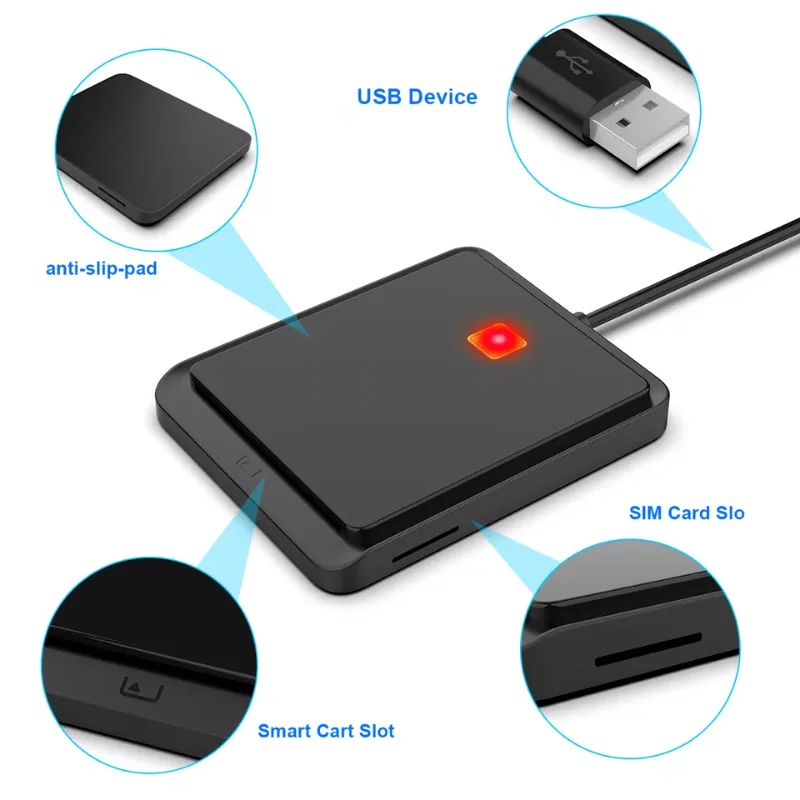 black Portable USB 2.0 Smart Card Reader DNIE ATM CAC IC ID Bank Card SIM Card Cloner Connector ...