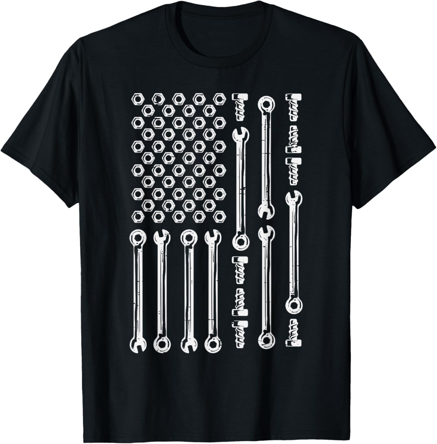 black Shirt USA Flag Wrenches Car Auto Mechanic Garage Patriotic Men ...