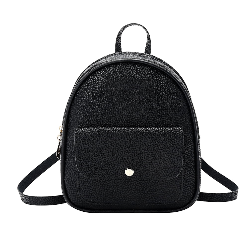 black Small Leather Backpack Purse, Women's Casual Daypack, Multiple ...