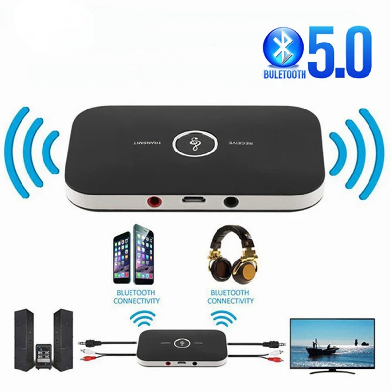 black Upgraded Bluetooth 5.0 Audio Transmitter Receiver RCA 3.5mm AUX ...