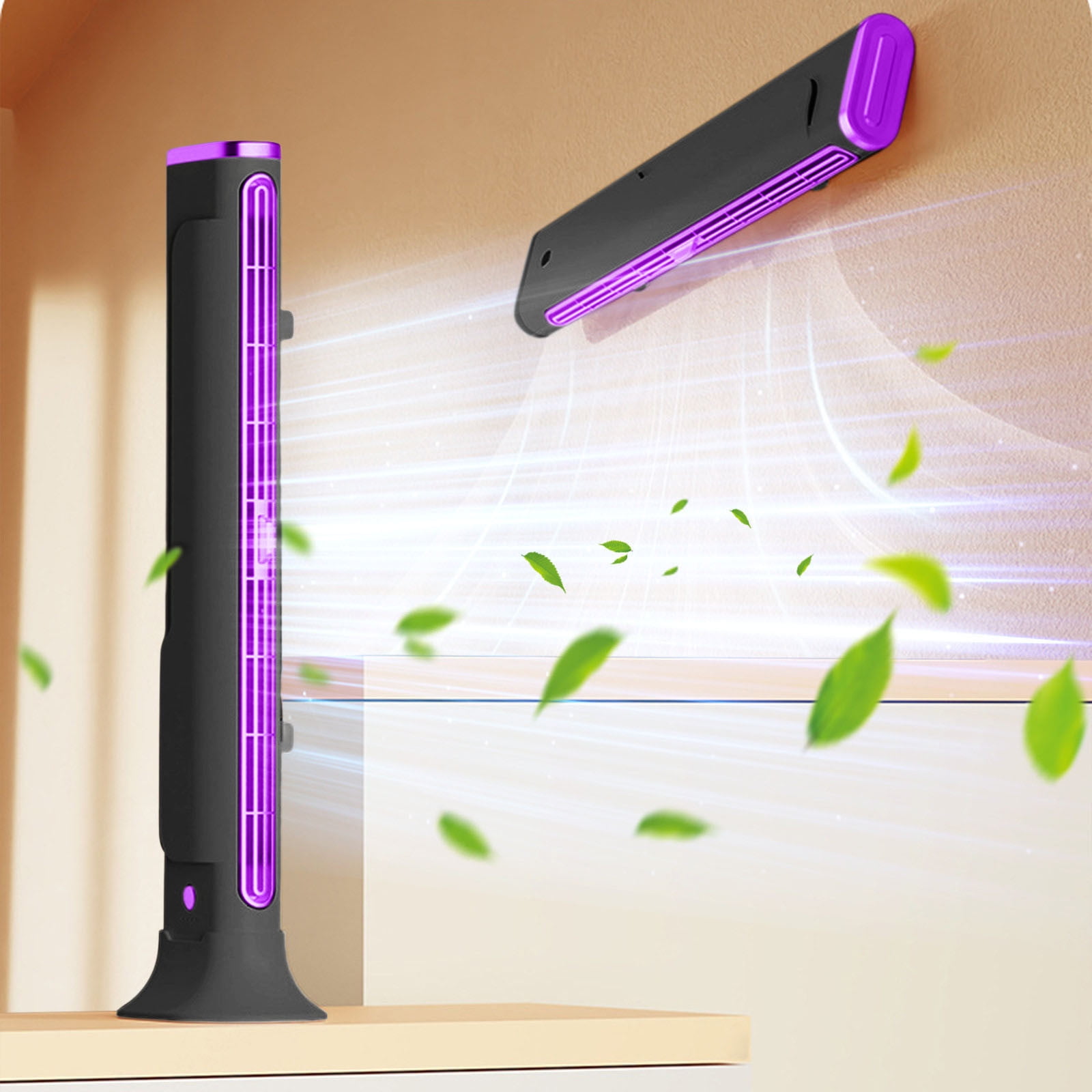 black Usb Powered Bladeless Desktop Tower Fan Adjustable Height 3 Speed ...