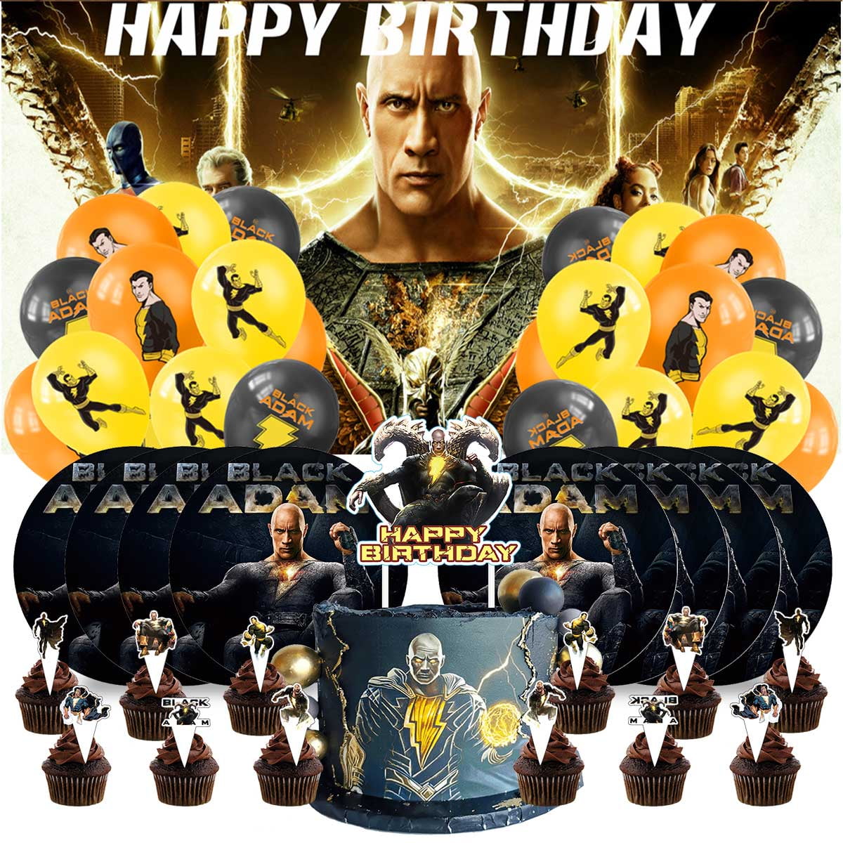 black adam Balloons Supplies Party Decor Plates Decorations Banner Cake ...