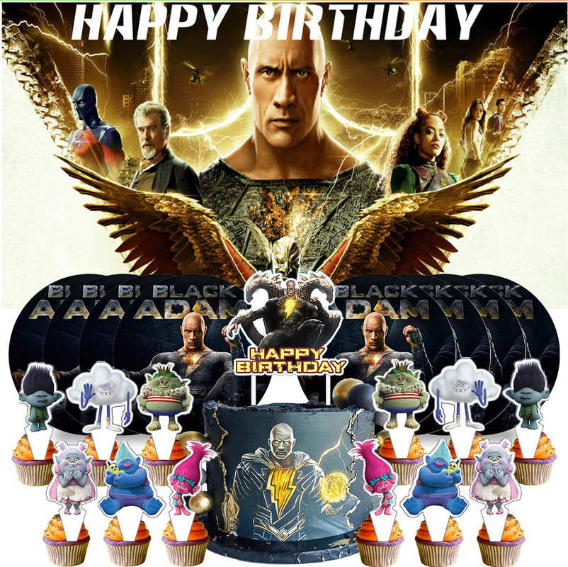 black adam Party Decor Decorations Plates Background Cake Topper Fans ...