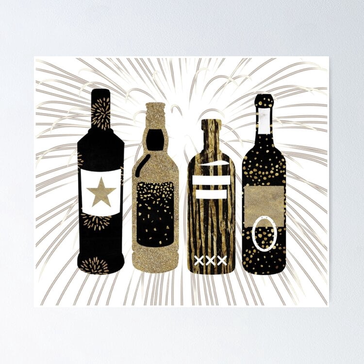 black and gold alc bottles Poster - KIRA.955, UNFRAMED-8x12 - Walmart.com