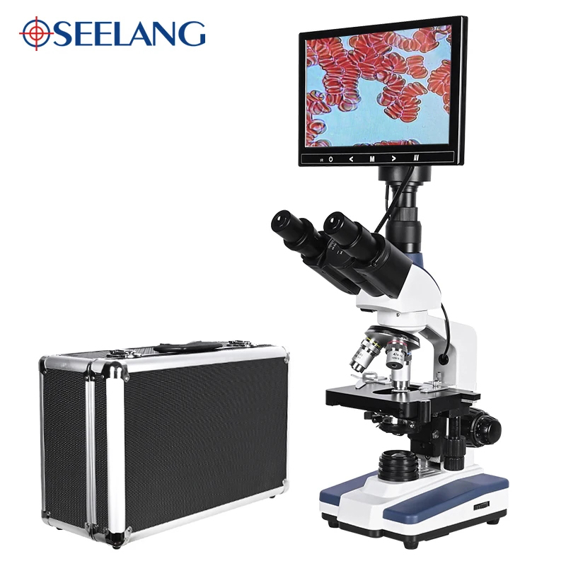 black background HD Digital biological Lab Microscope led light +9-inch ...