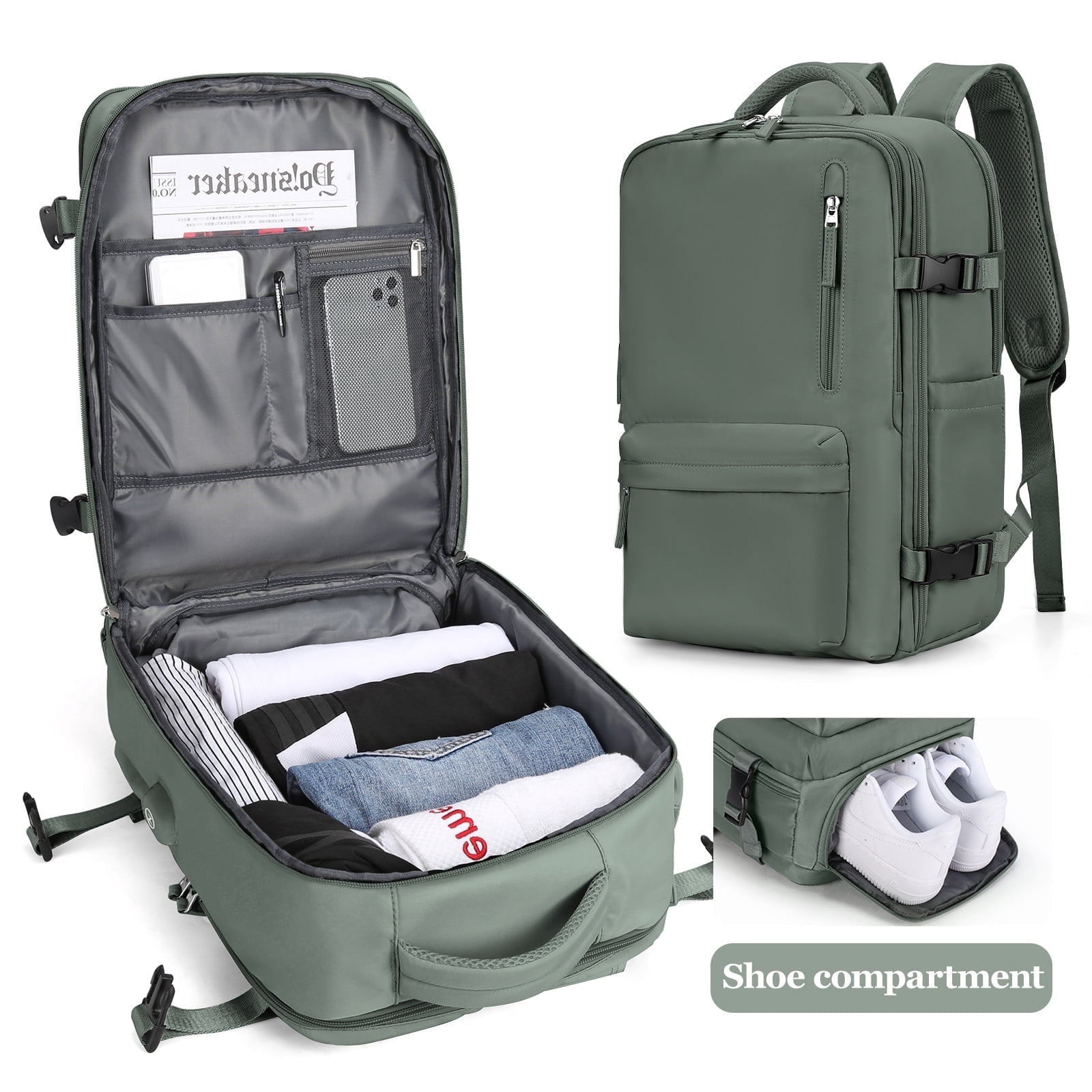 black backpack for women men, airline approved carry on backpack for ...