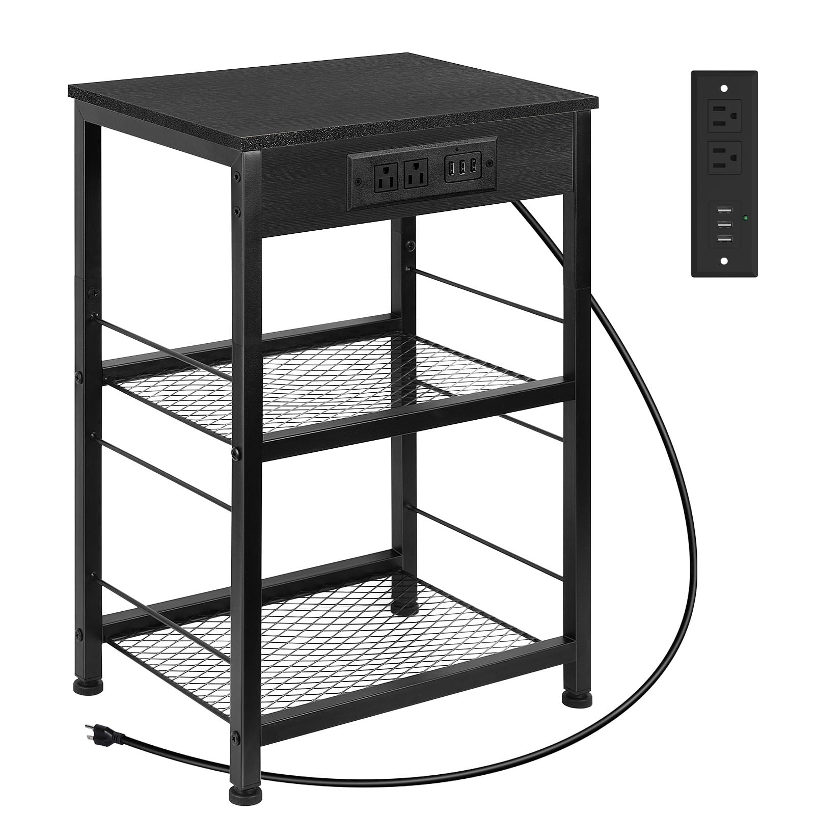 black bedside table with charging station industrial side table with ...