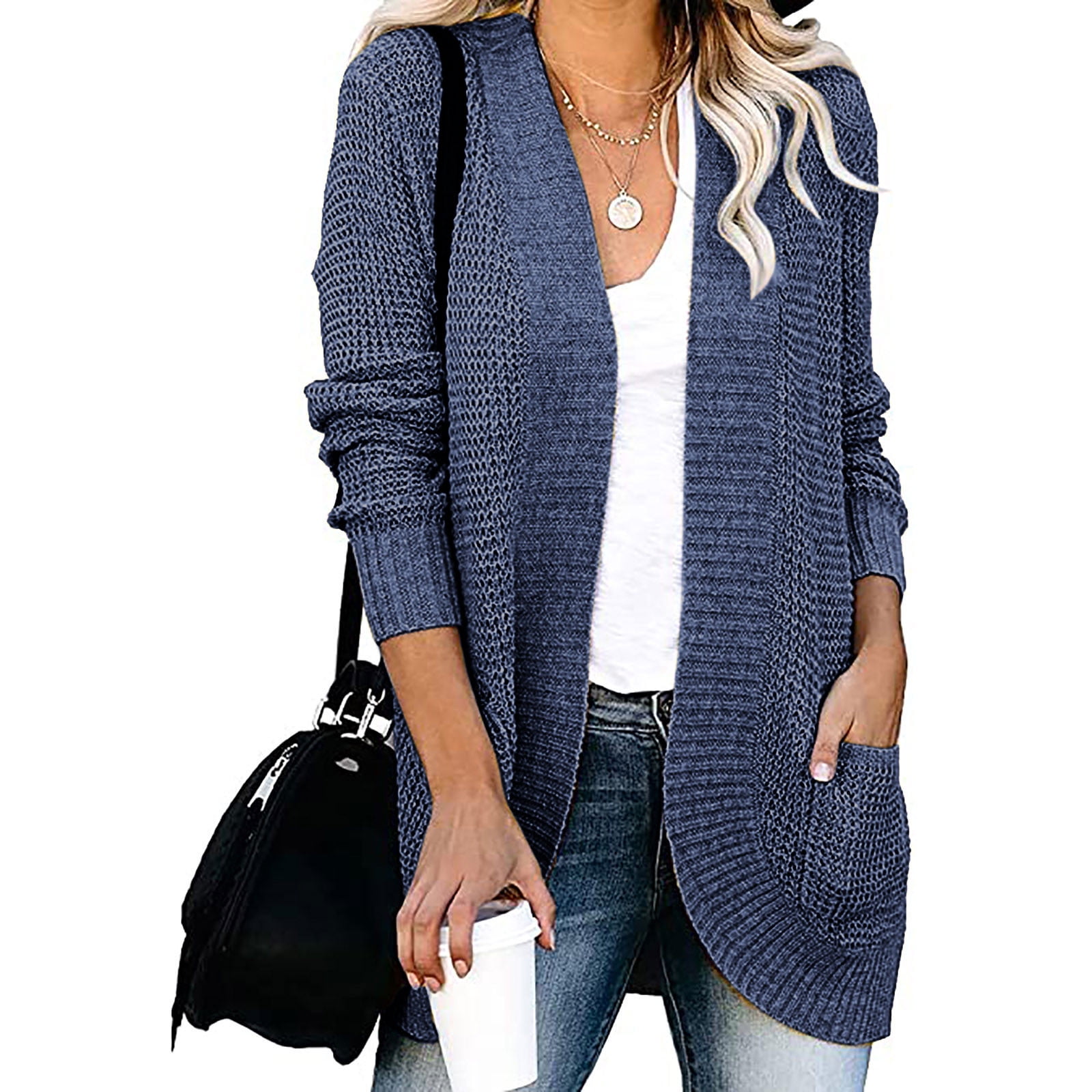 black cardigan for women,Navy Womens Long Sleeve Open Front Cardigans ...