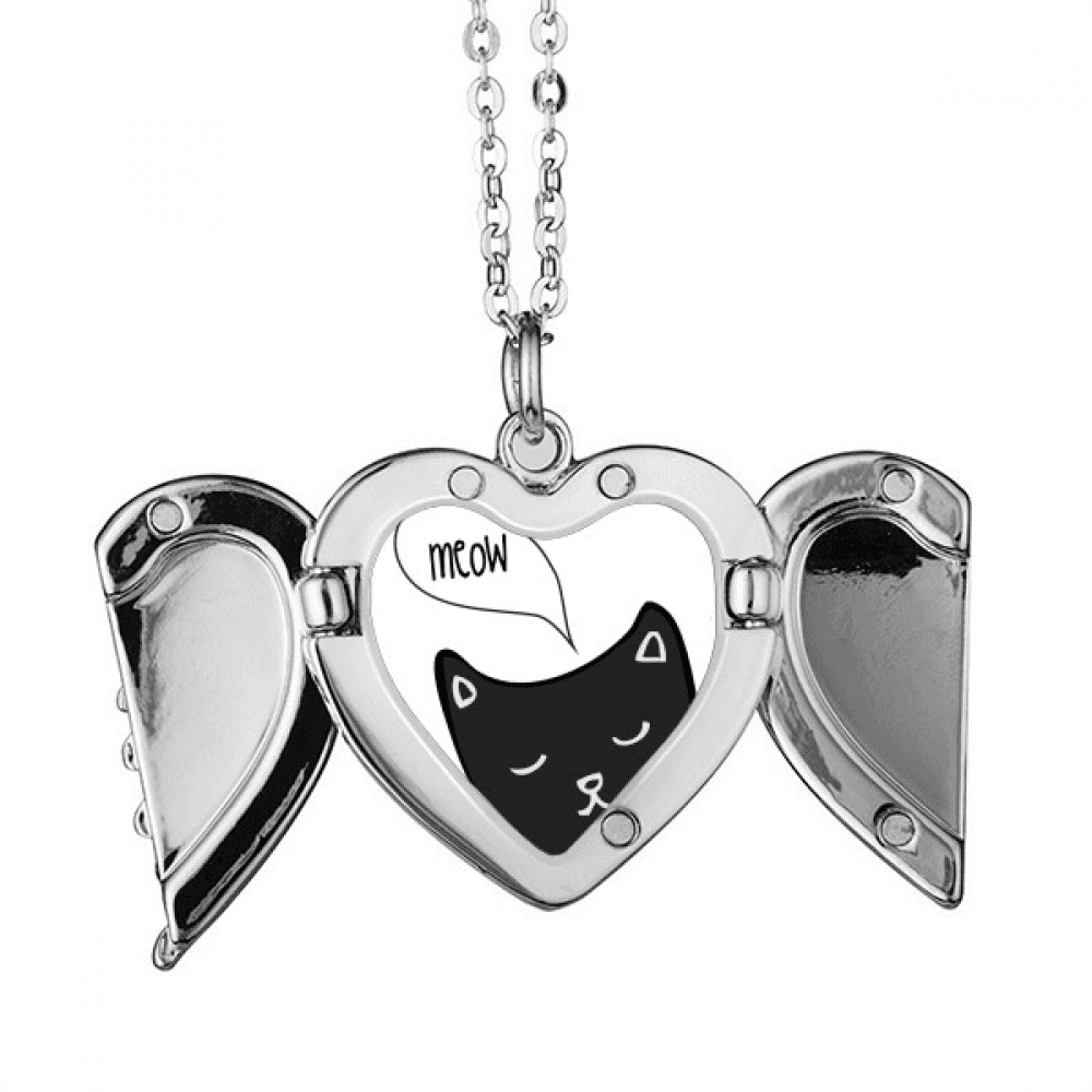 black cat head mewing animal angel wings necklpendant fashion - Walmart.com