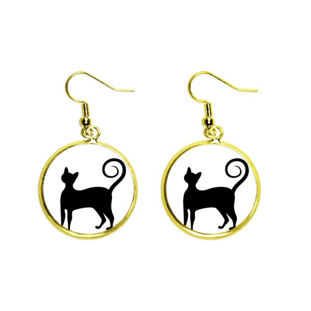 black cat mewing elegant animal outline earring dangle en drop earring ...