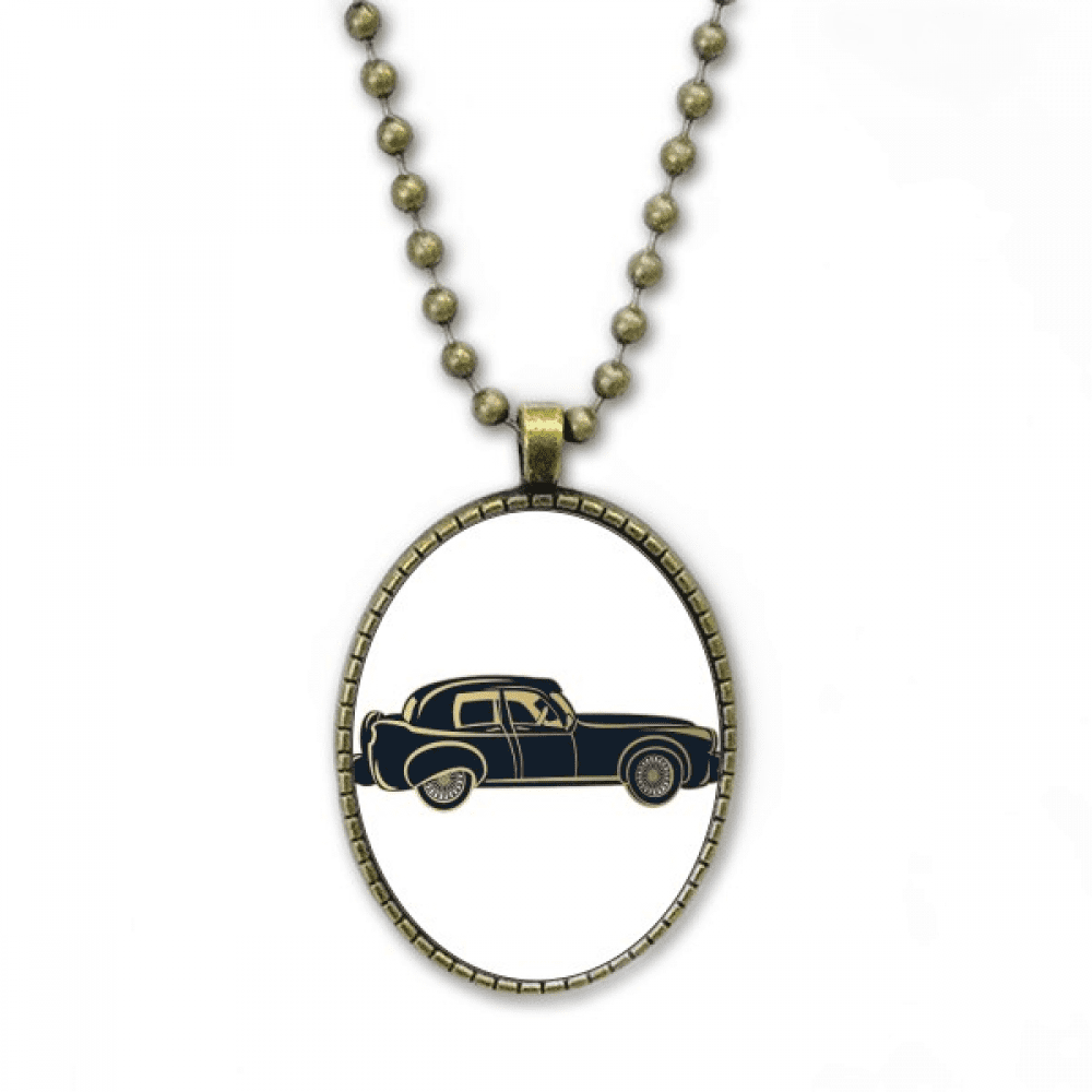 black classic cars pattern outline necklace vintage chain bead pendant ...