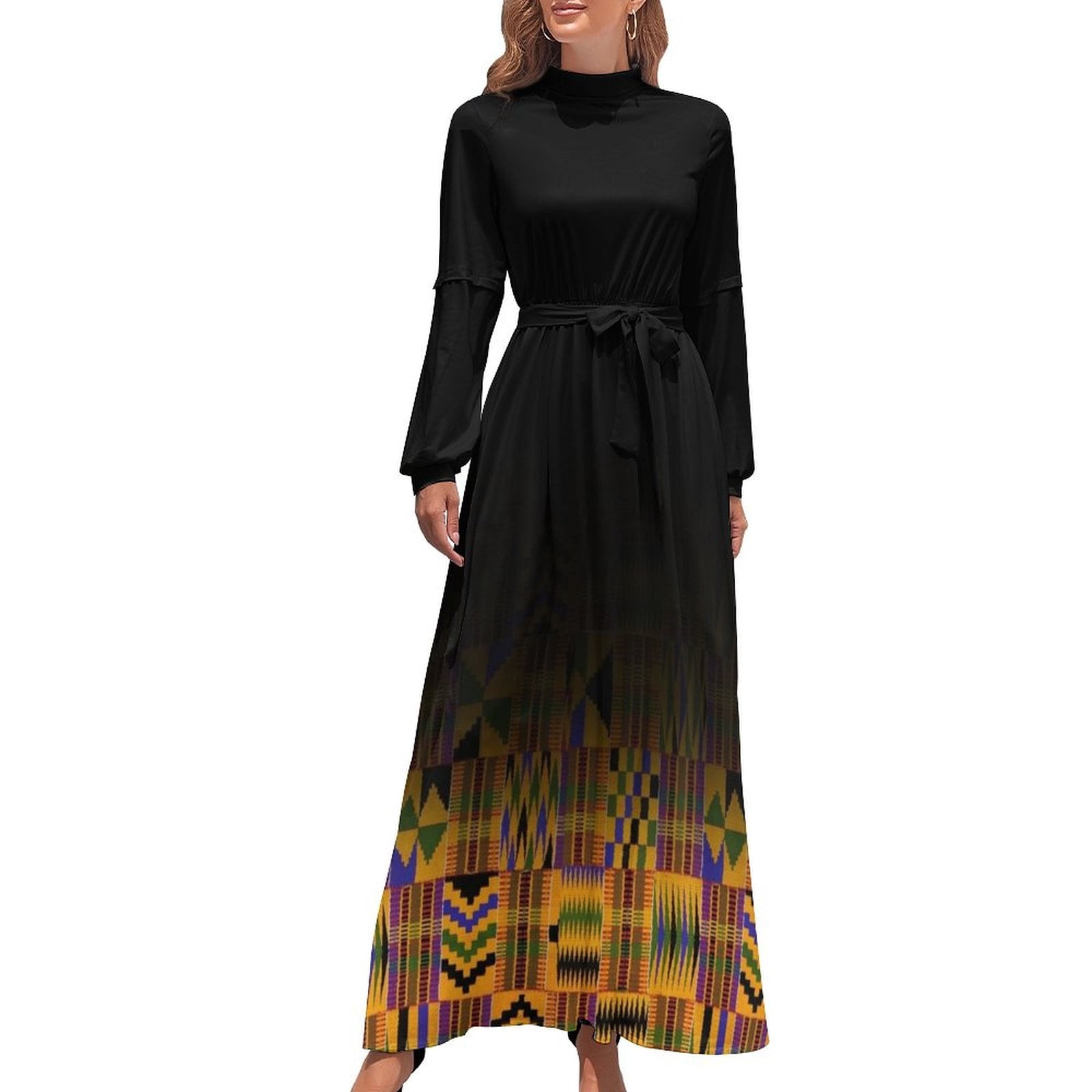 black fading kente print Long Dress prom dress Casual dresses Long ...