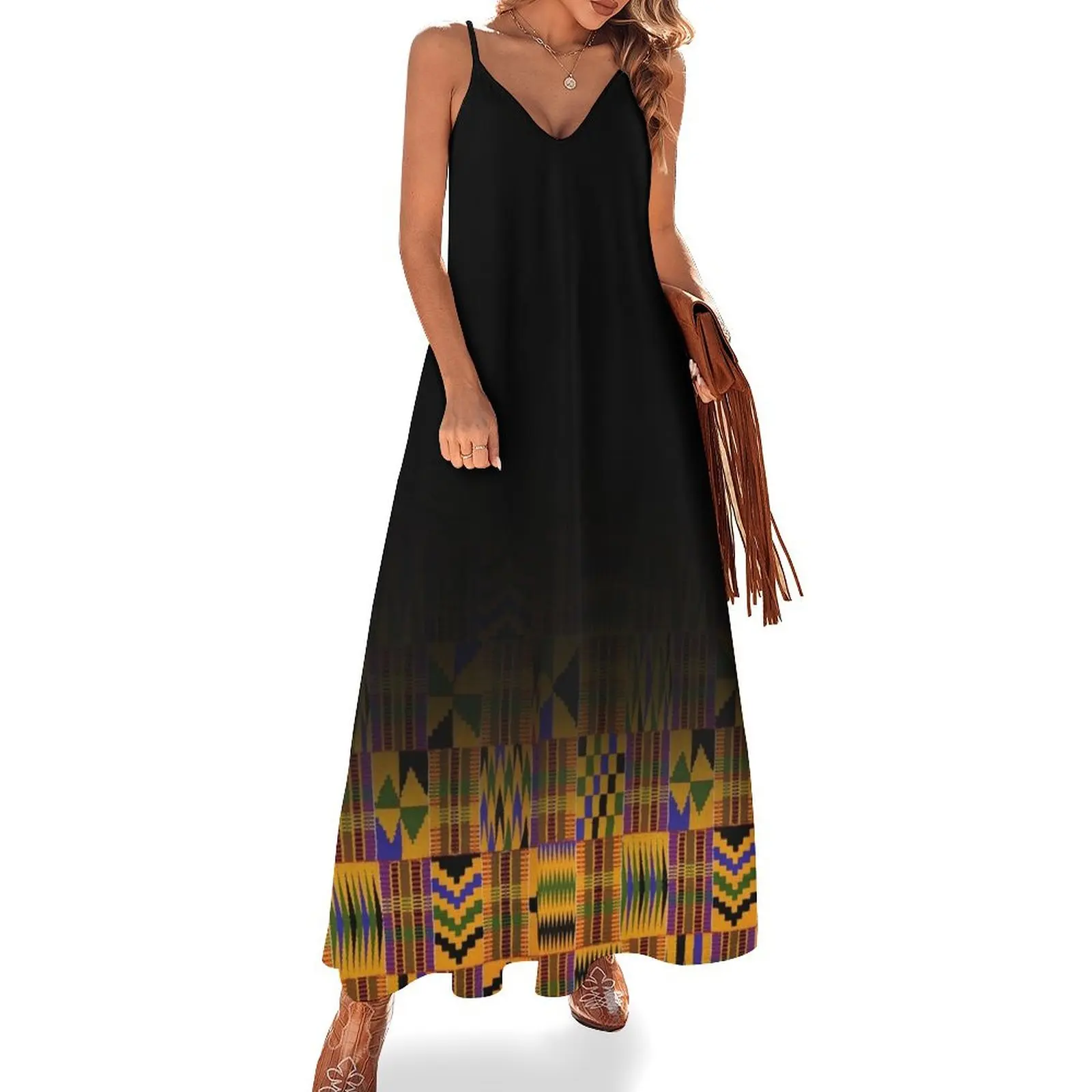 black fading kente print Sleeveless Dress Women long dress dresses for ...