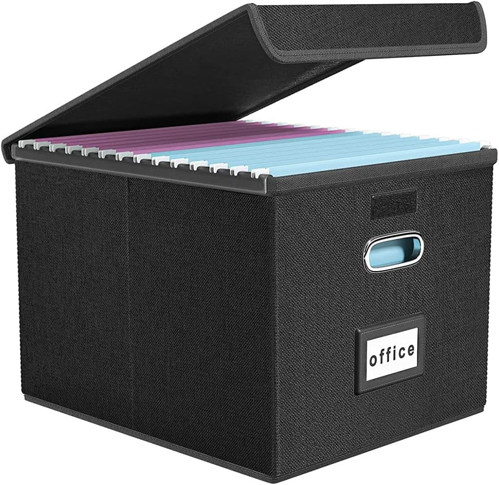 Behome File Box, Foldable File Organiser Box with Lid, Foldable Fabric ...