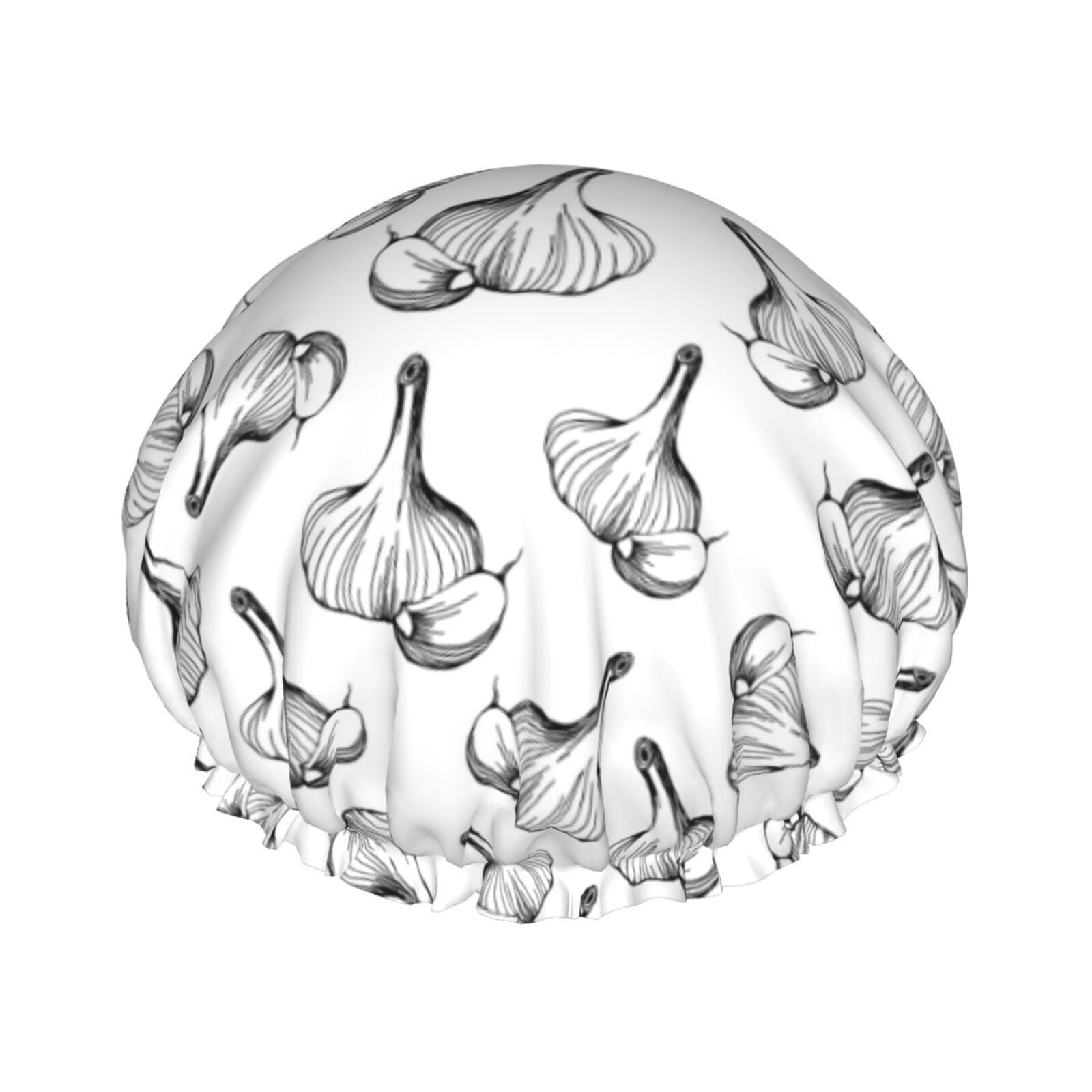 black garlic cloves white Shower Cap for Women, Double Waterproof ...