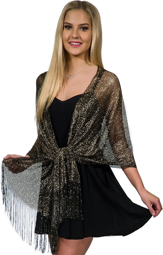 black gold Sparkly Metallic Shawls and Wraps,Women's Glitter Pashmina ...