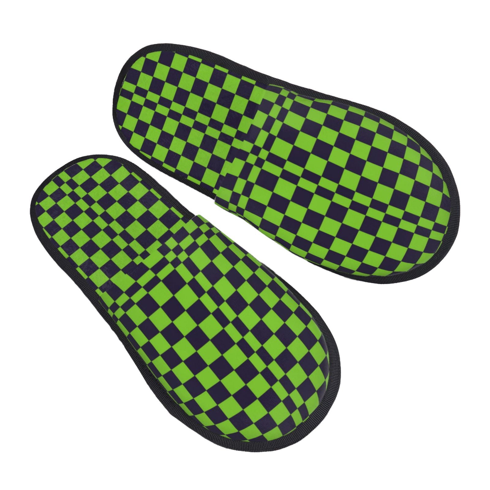 black green checkered Chessboard House Slippers for Women Indoor, Fuzzy ...