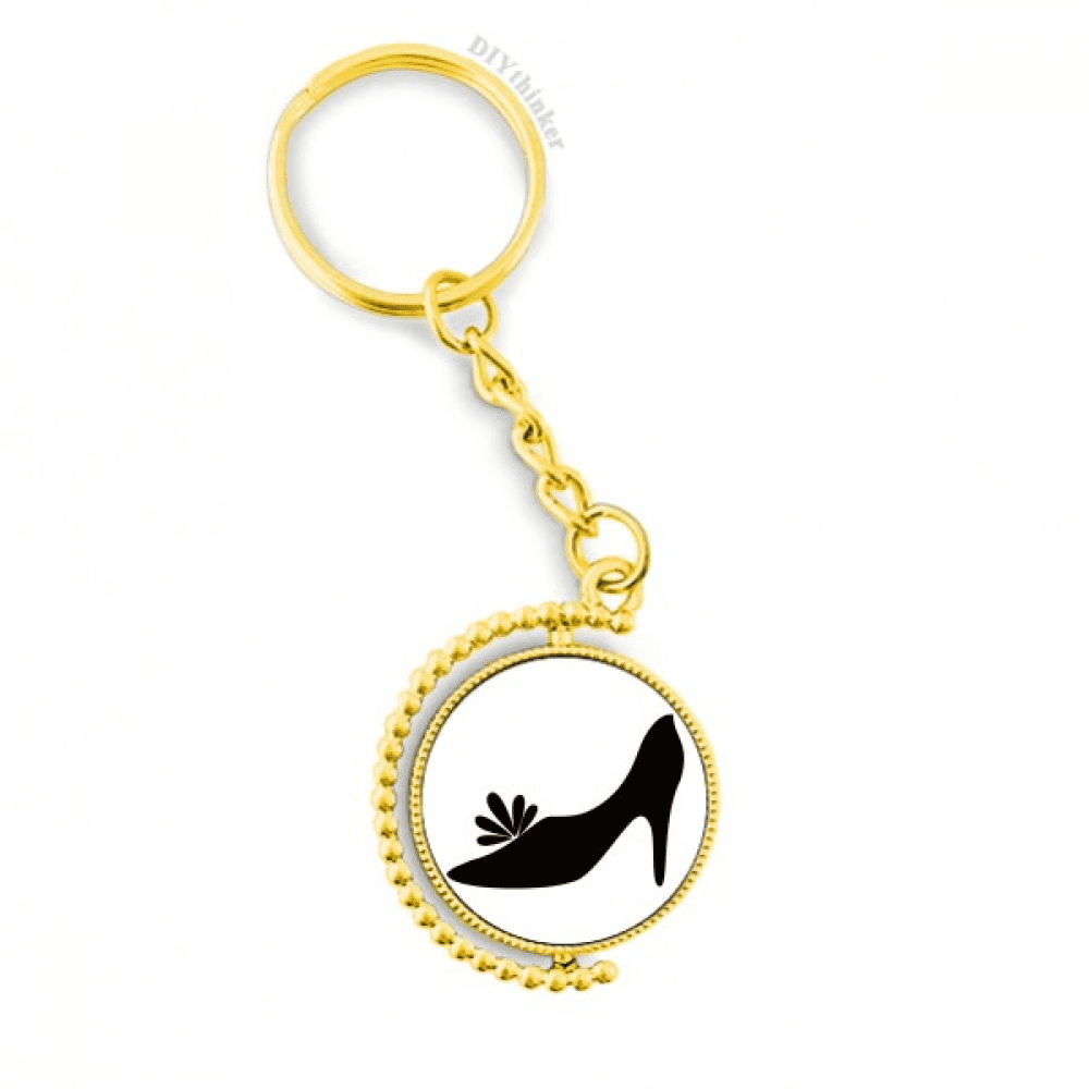 black high heels flower pattern outline metal connector key chain ...