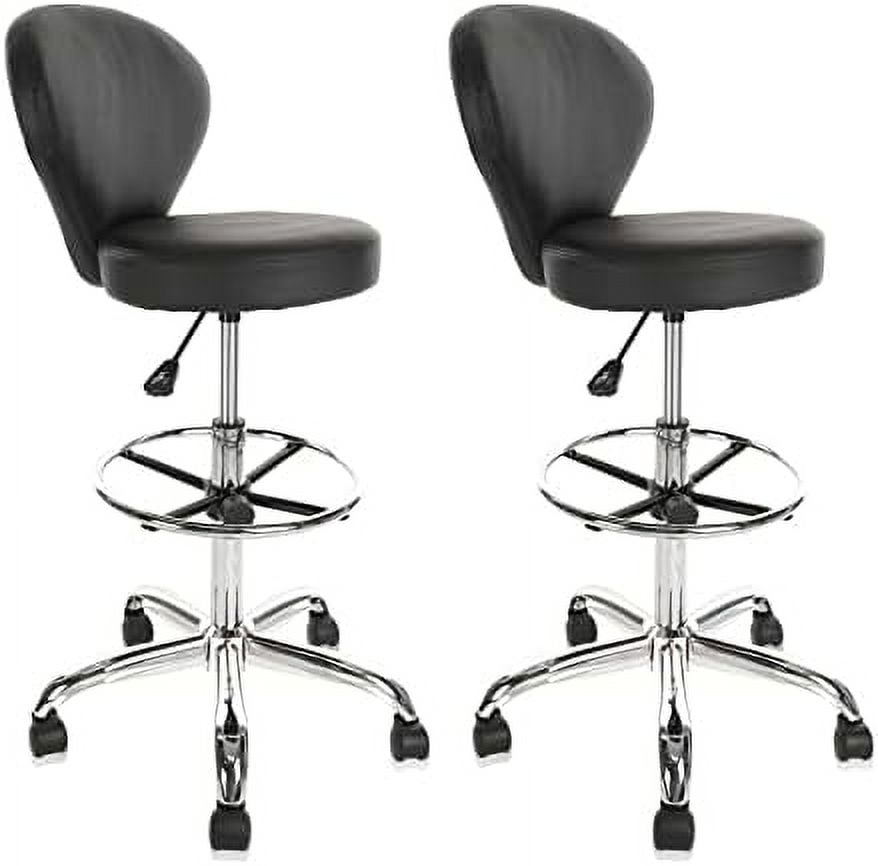 black pvc faux leather drafting chair set of 2 rolling swivel salon ...