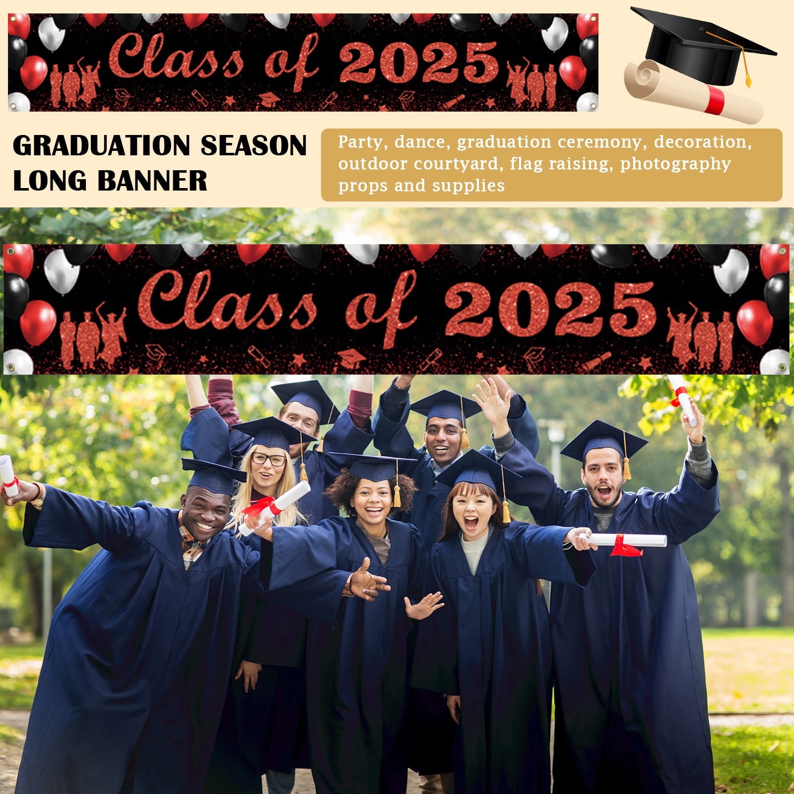 black red graduation party decorations, red class of 2025 graduation ...