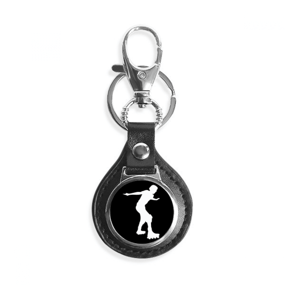black roller skating sport outline key link chain keyholder finder hook ...