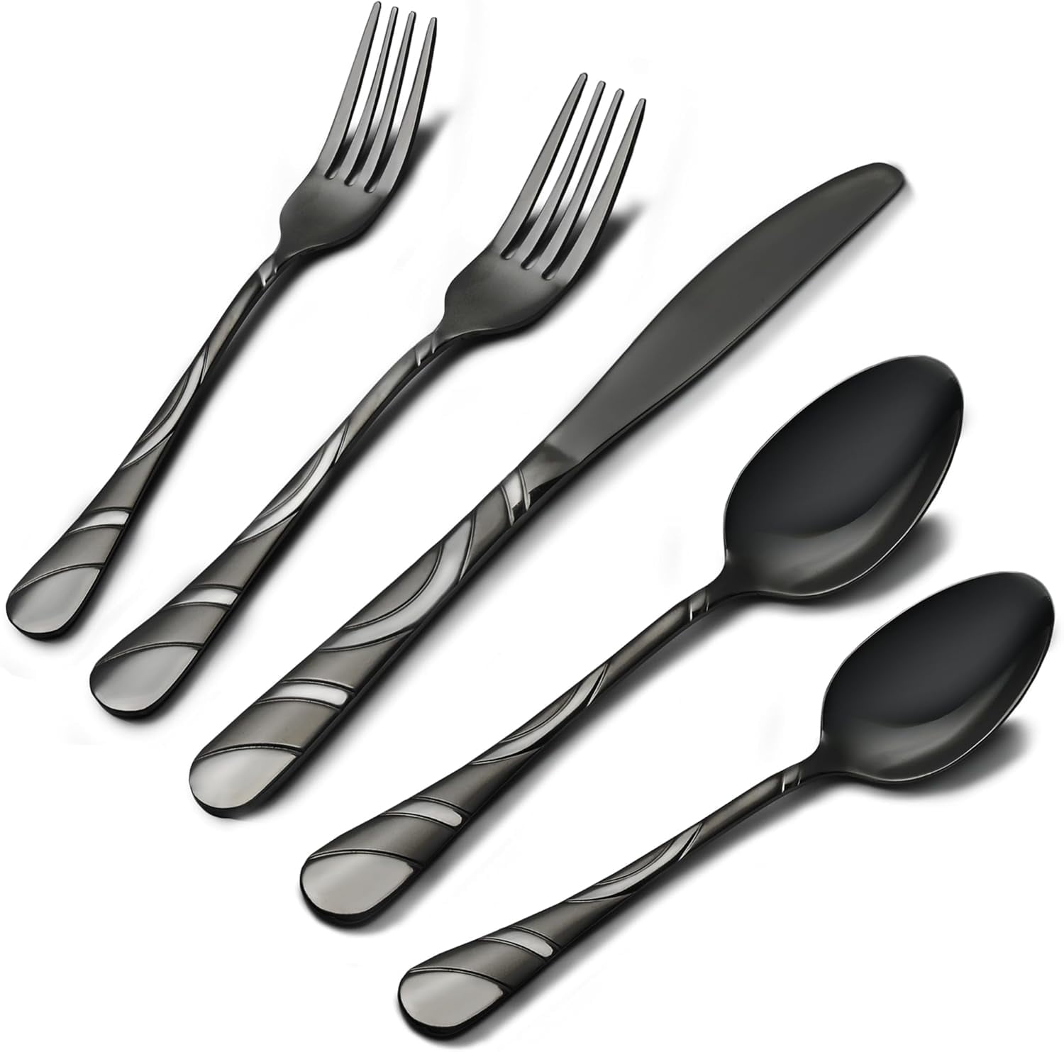 black silverware set for 4, 18/0 stainless steel frosted & mirror ...