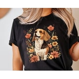 black tshirt with a graphic of a beagle dog surrounded by colorful ...