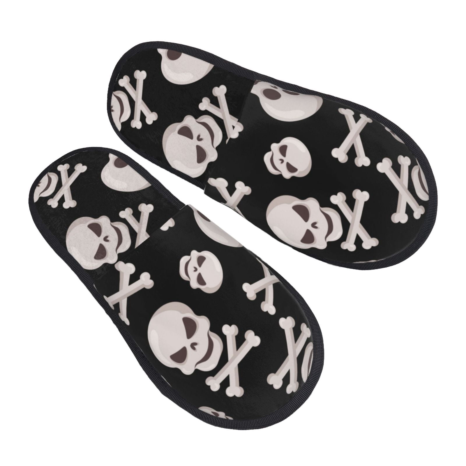 black white Skull bone House Slippers for Women Indoor, Fuzzy Warm ...