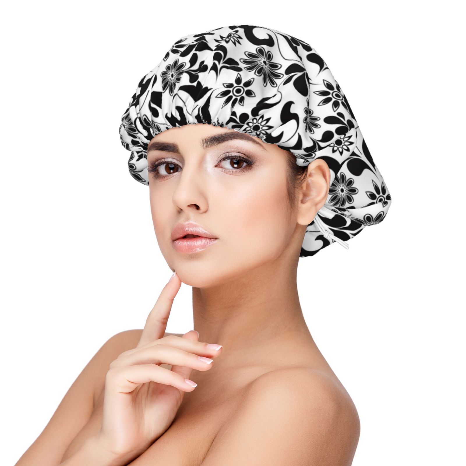 black white flowers Silk Bonnet for Sleeping Women Men, Adjustable ...