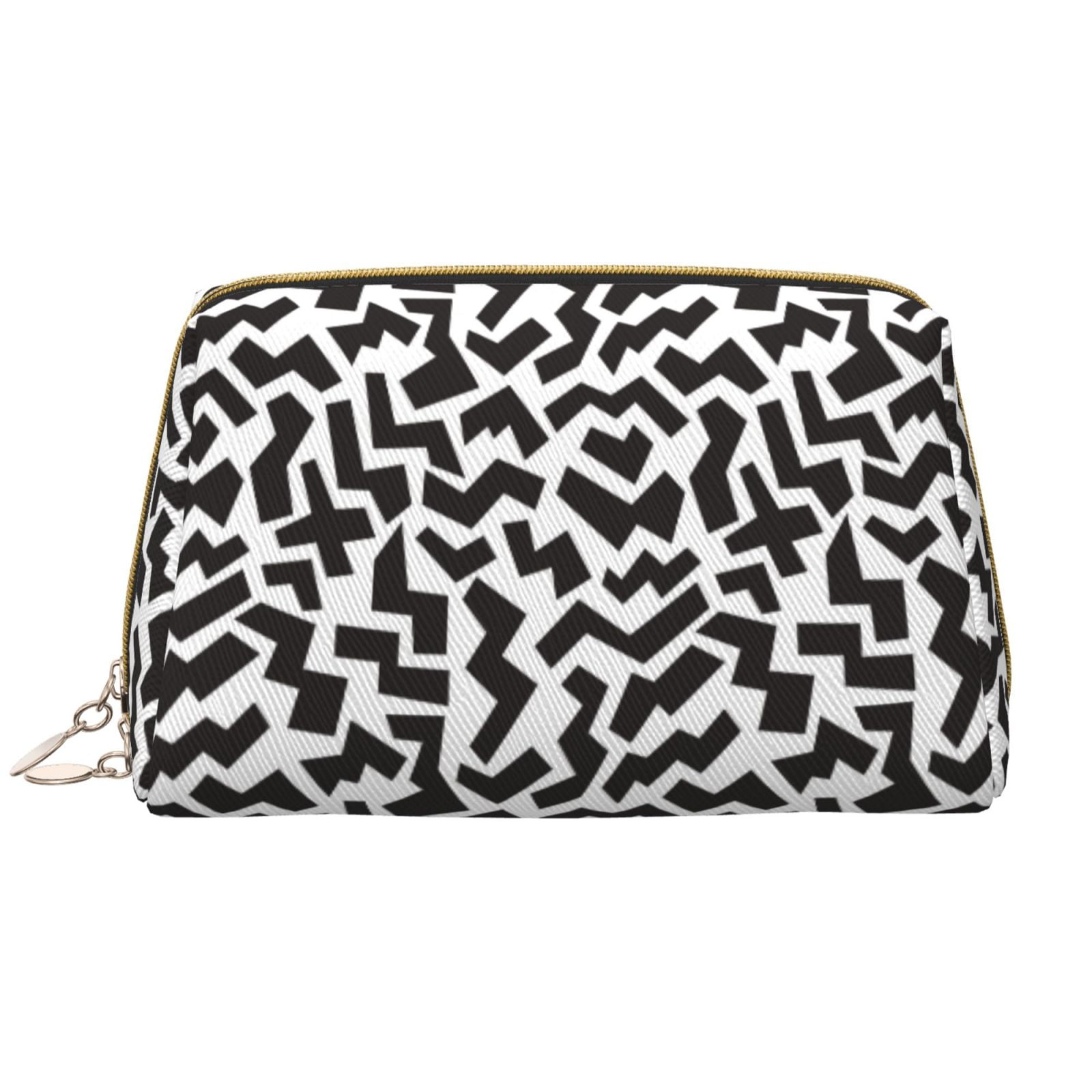 black white geometry Makeup Bag, Large Capacity Cosmetic Bag Portable ...