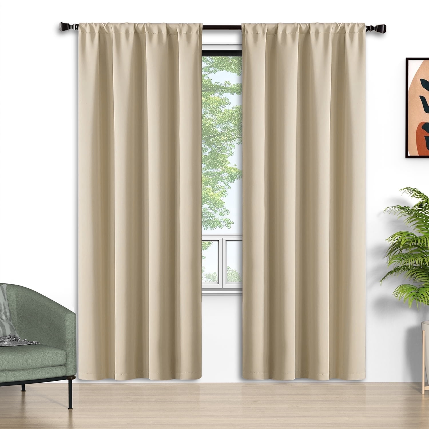 Beige Blackout Curtains 2 Panels Set, 52x84 inch Rod Pocket Room ...