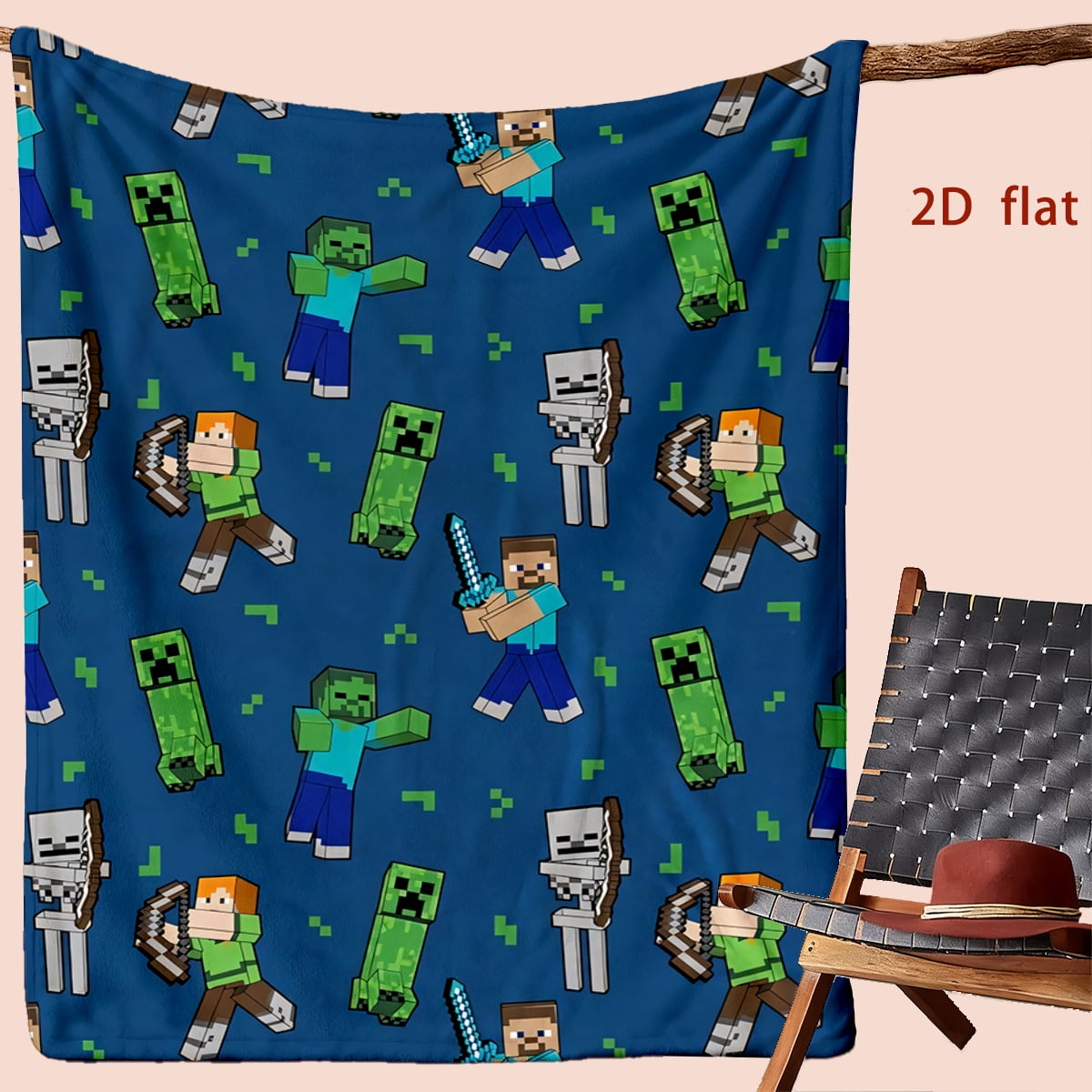 block-based game Steve & Creeper Character Bedspread -Gaming Blanket ...