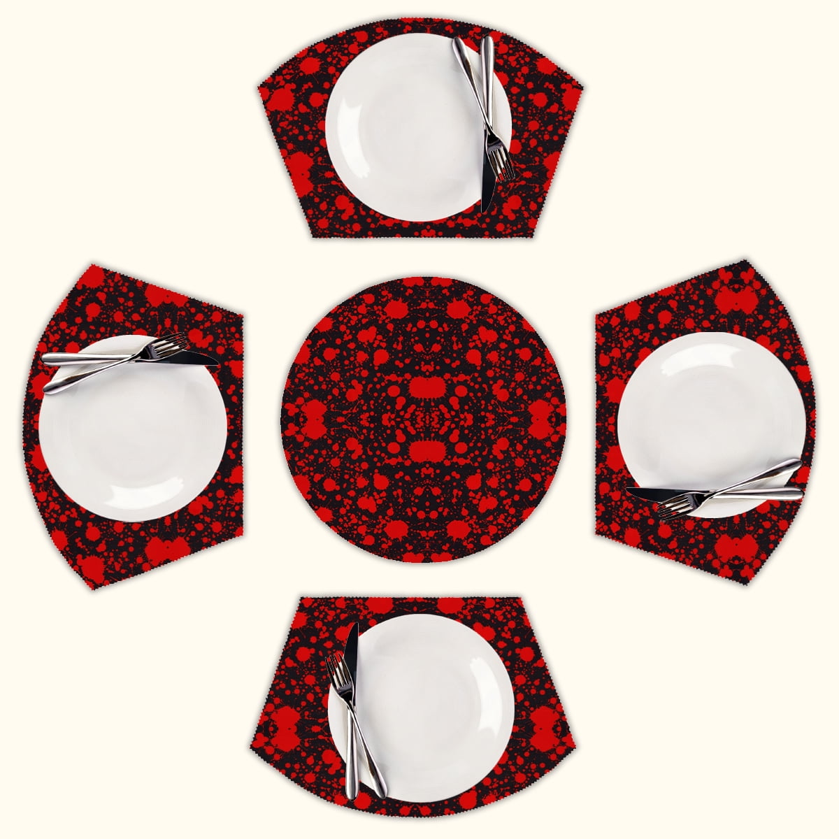 blood black and red horror Round Table Placemats Set Of 5 Wedge Table ...