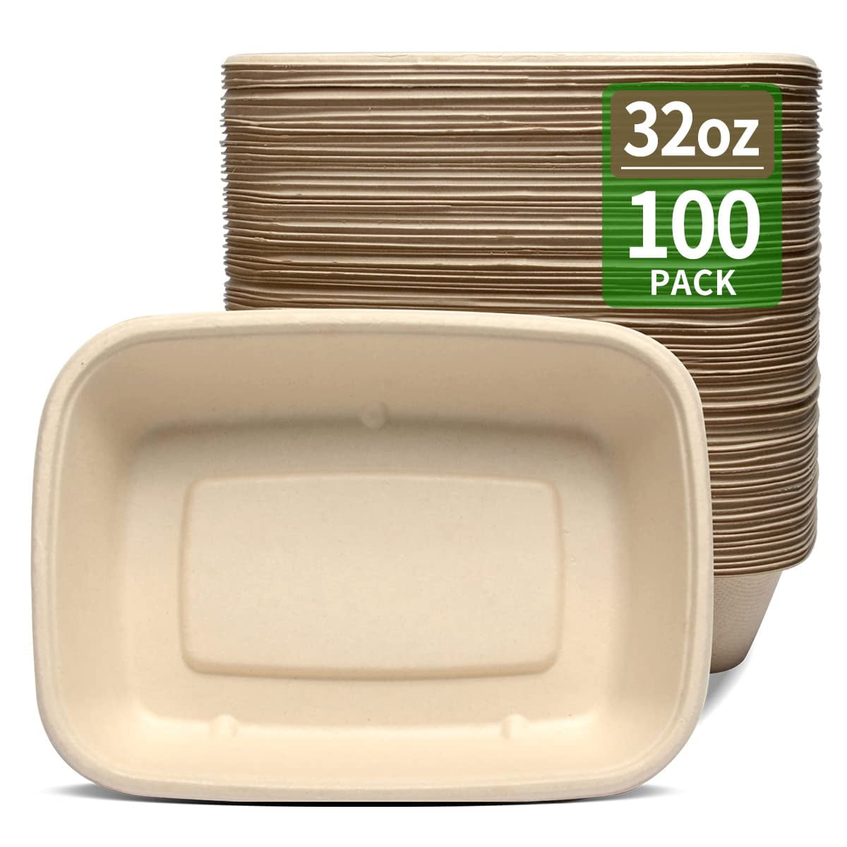 bloomoon 100 Pack 32 oz Large AFN1Paper Bowls, Chipotle-Style Rectangle ...