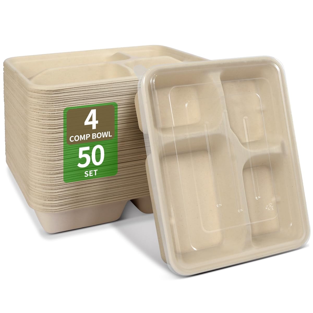 bloomoon 4 Compartment Paper Bowls with Lids, Food-Tray-Style 4 ...