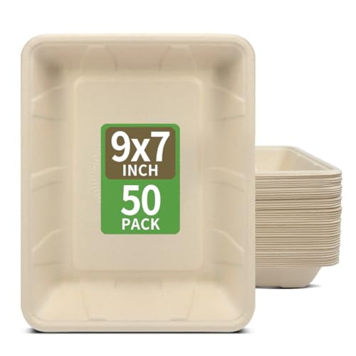 bloomoon 50 pack 9 x7 inch Rectangle Disposable Plates, Bend-Resist ...